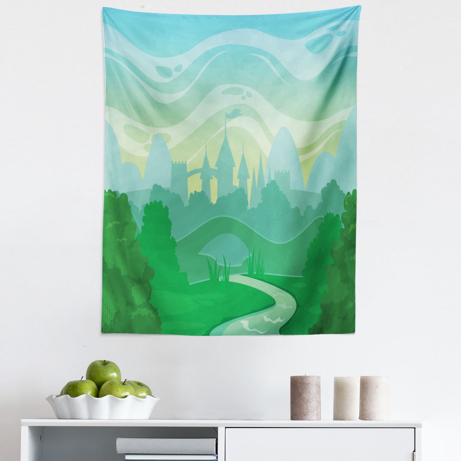 Cartoon Tapestry, Cartoon Fantasy Morning Landscape and Castle ...