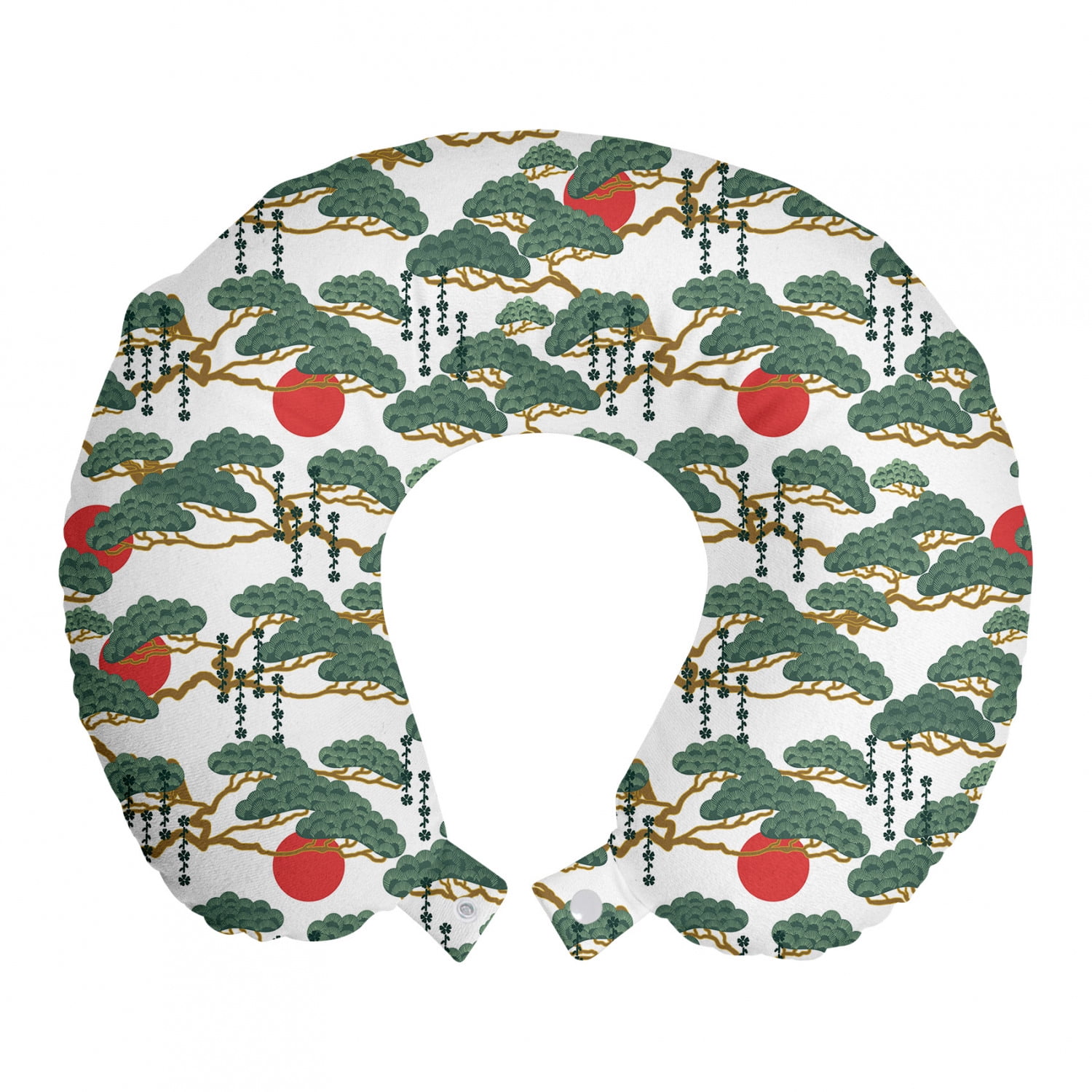 Ethnic Travel Pillow Neck Rest, Japanese Pattern of Bonsai and Sun ...