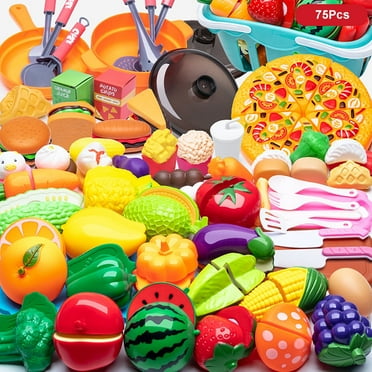 Wooden Play Food Sets, Play Kitchen Accessories Kids Cutting Pretend ...