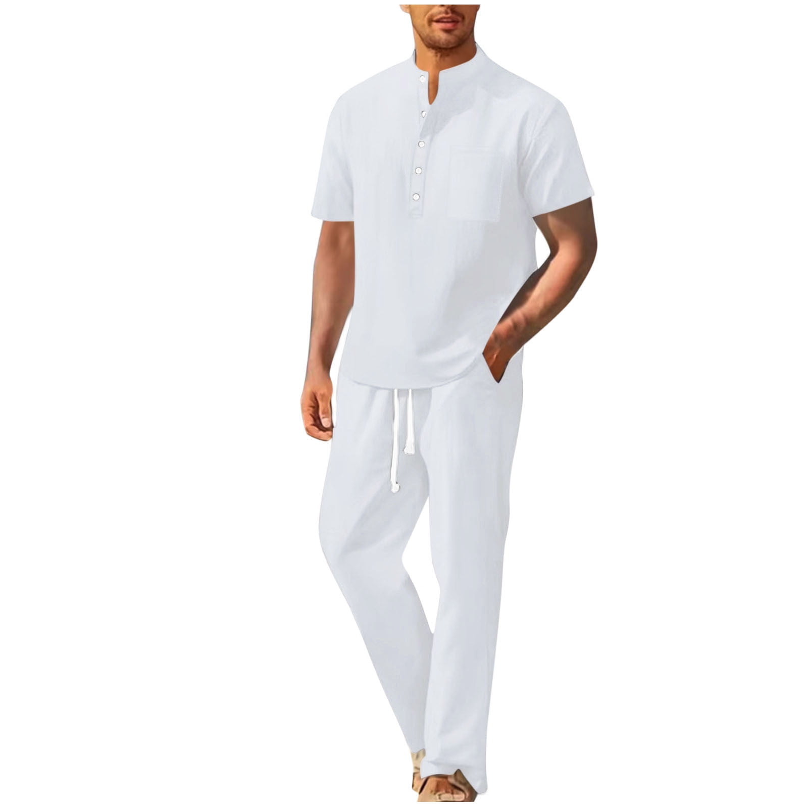 Click here for None Listed Mens 2 Piece Linen Sets Breathable Cas... prices