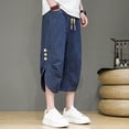 Angala Mens Summer Pants Elastic Waist Cropped Pants Striped Loose Wide ...