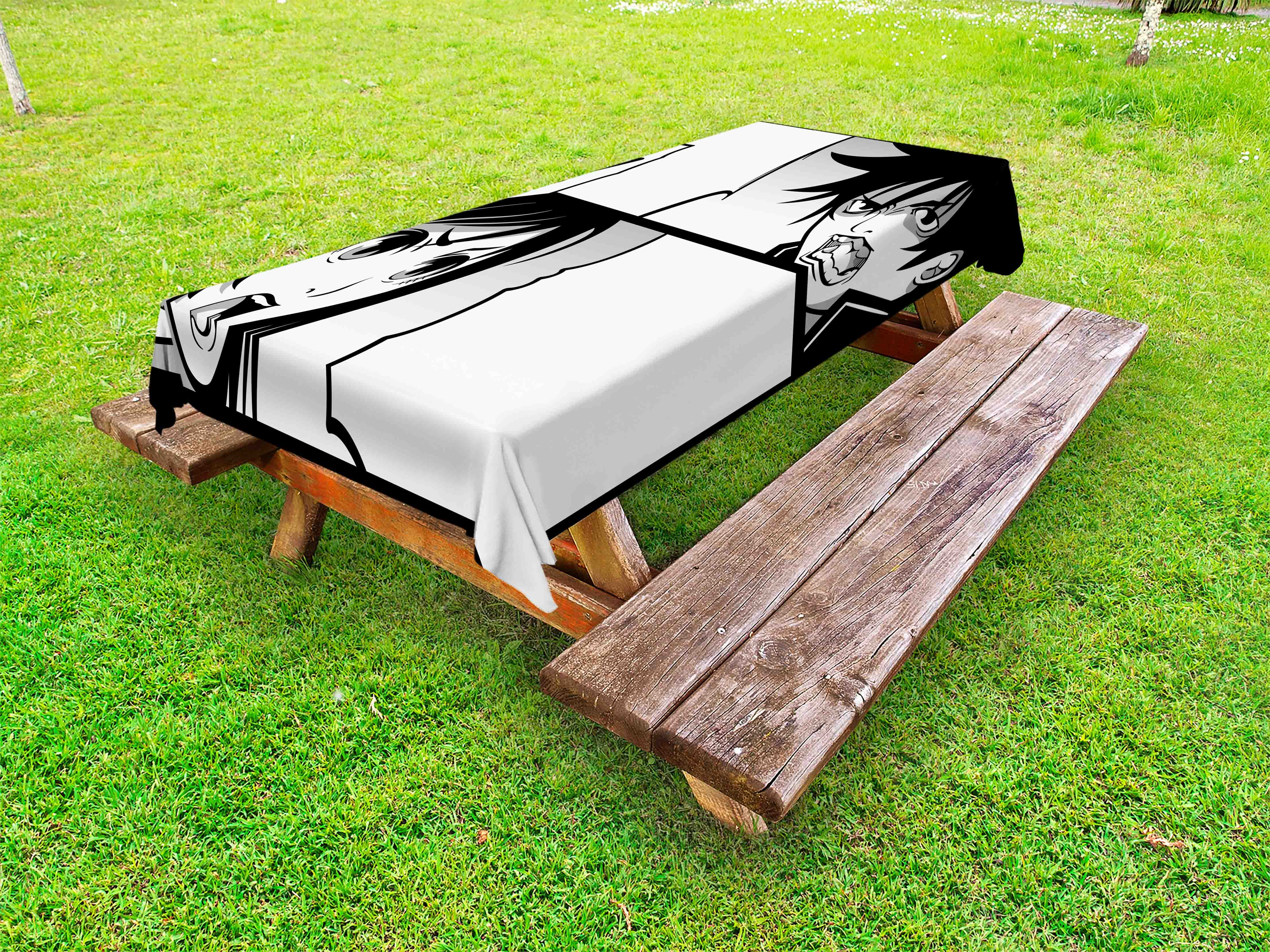 Anime Outdoor Tablecloth, Japanese Comics Strip with Boy and Girl Fight ...
