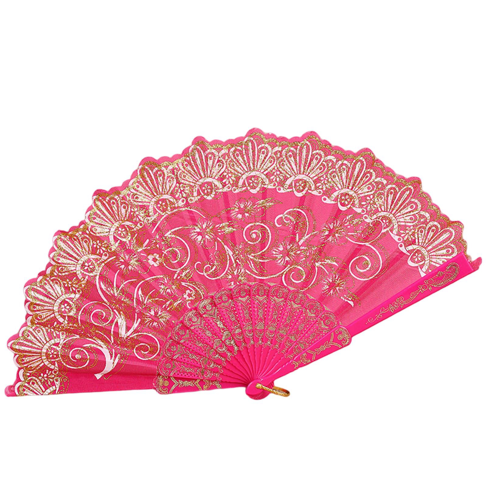 NUZYZ Floral Pattern Fan Cloth Cover Hanging Loop Design Folding Fan ...