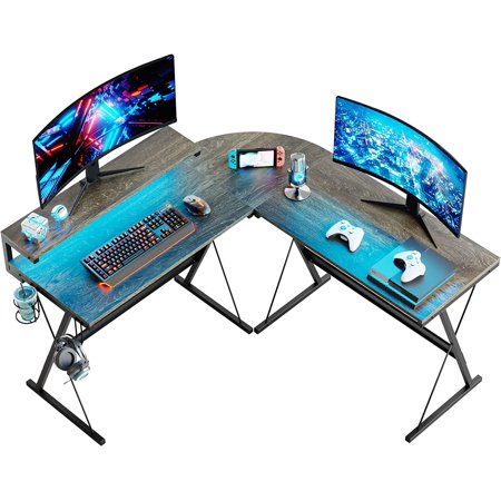 L-Shaped Led Gaming Computer Desk, RGB Strip Light Modern Corner PC ...