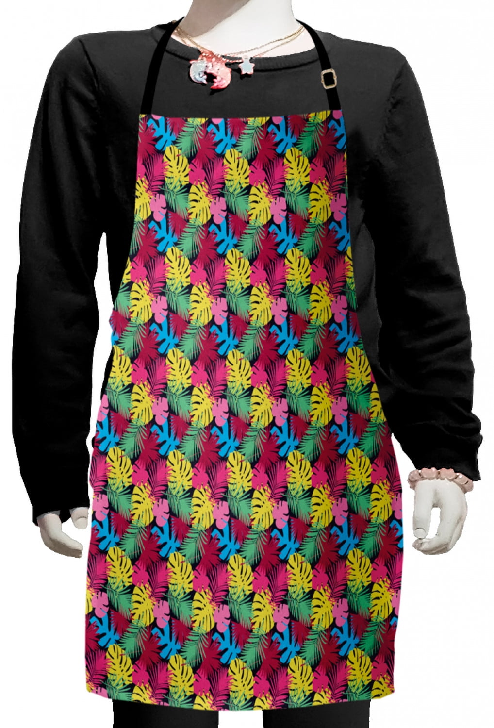 Botanical Kids Apron, Tropical and Colorful Palm Leaves Monstera Banana ...