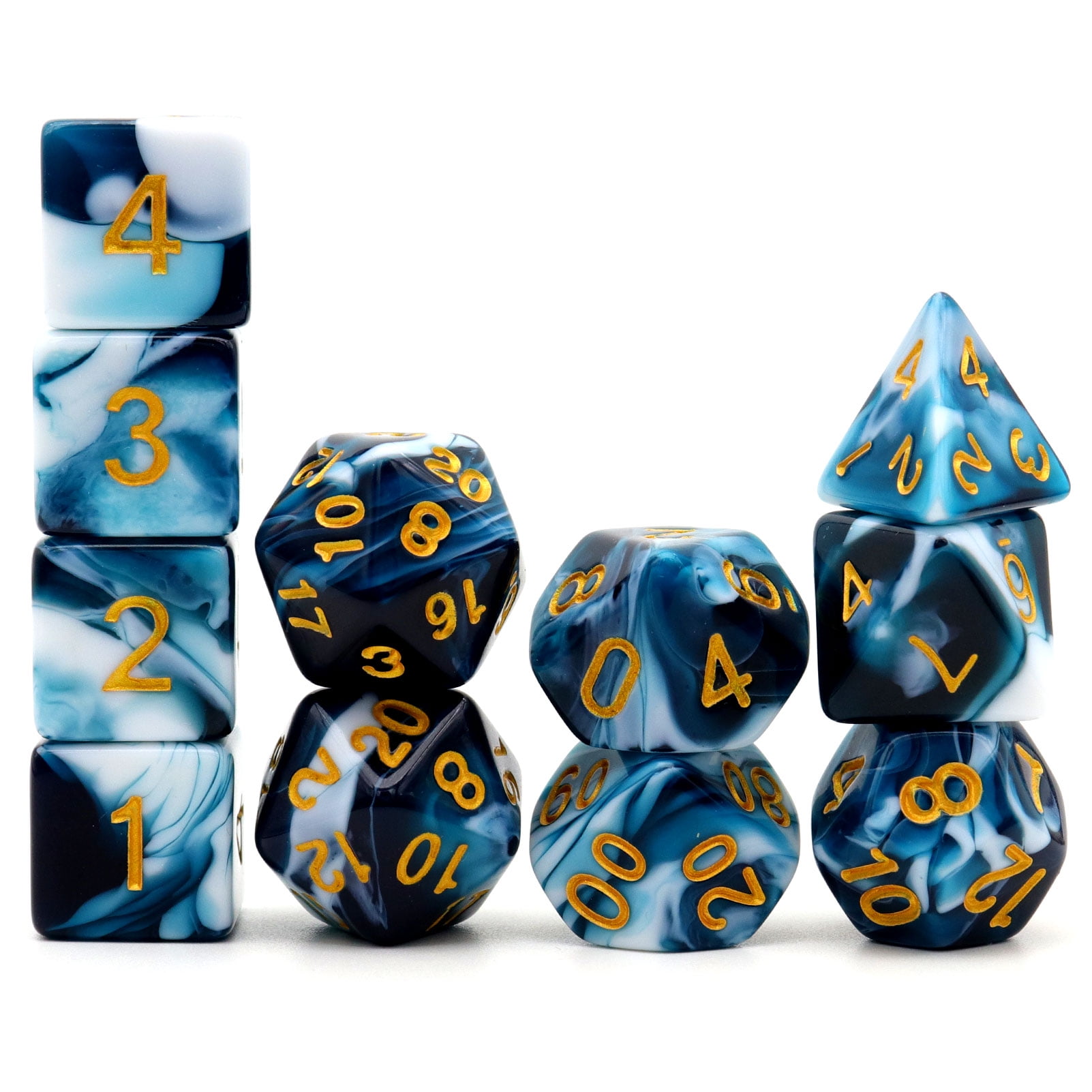 Haxtec 11Pieces DND Dice Set Teal White Marble Swirls Gemini DND 5e ...
