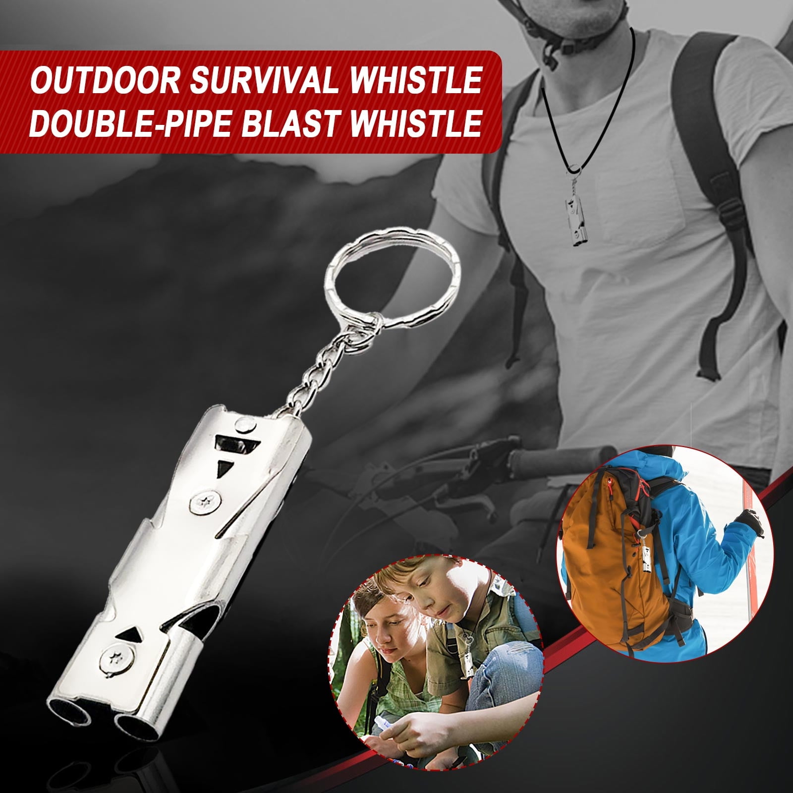 Teissuly Stainless Steel Outdoor Survival Whistle Double Tube High ...