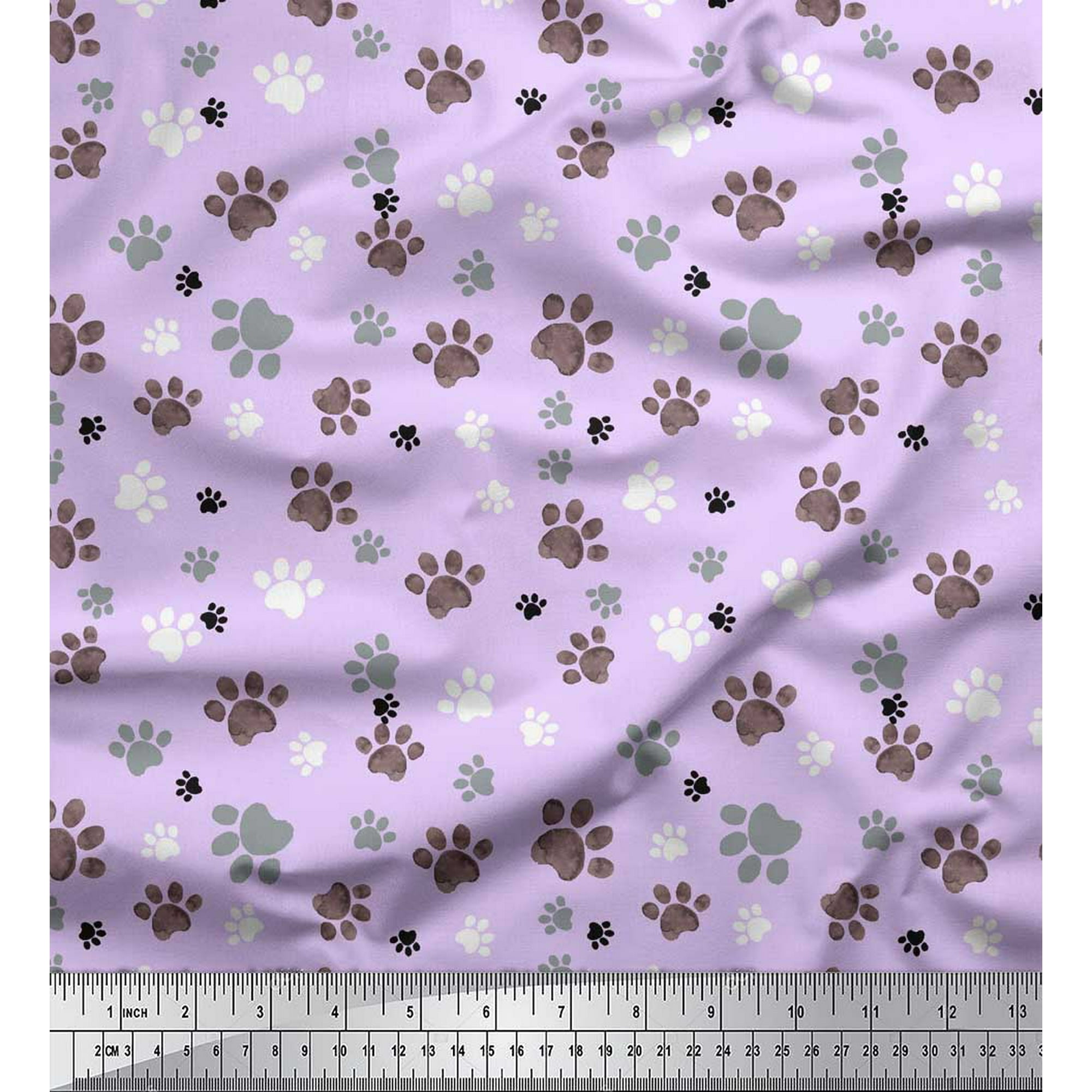 Click here for Soimoi Purple Poly Georgette Fabric Paw Dog Print... prices