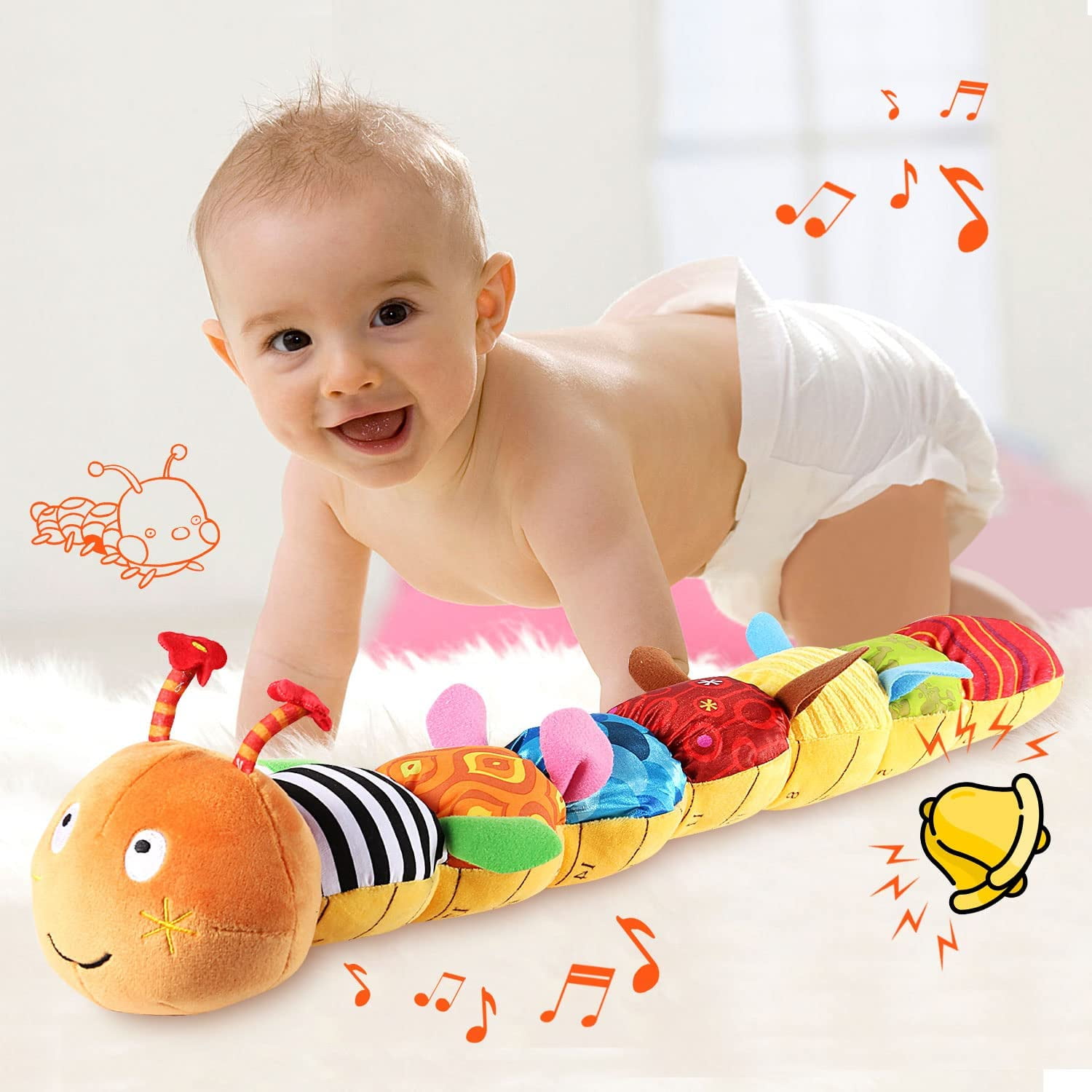 Infant Plush Toy Musical Caterpillar Toy Rich Colors Patterns Baby Toy ...