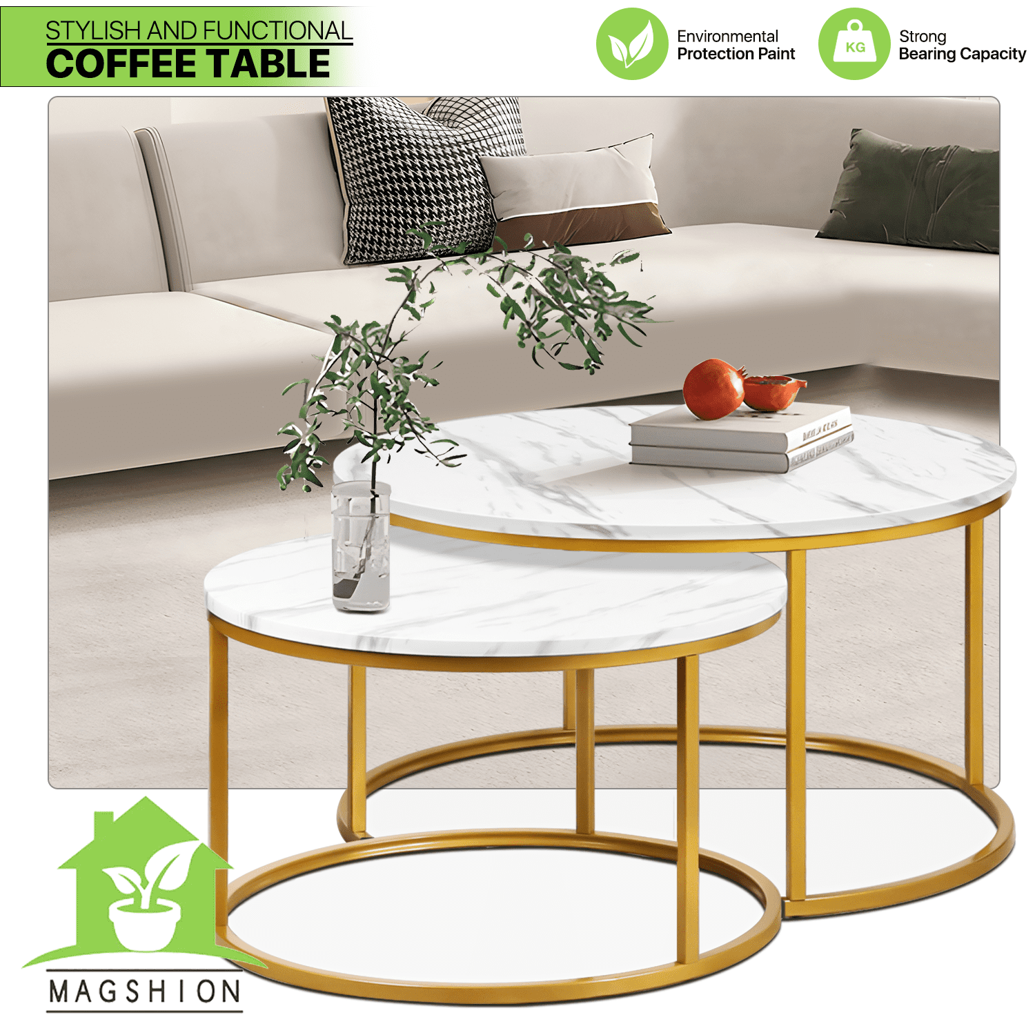 Magshion Modern 35" Coffee Table Set of 2, Nesting Tables Sturdy Metal ...