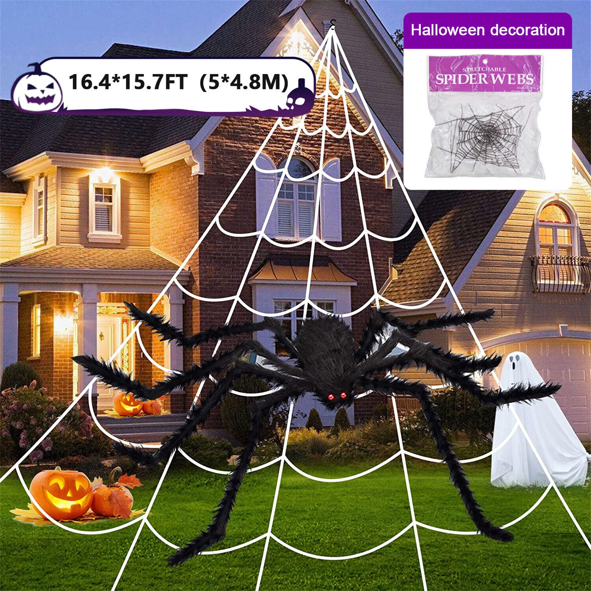16.4FT Giant Spider Web & 35.4in Spider Halloween Decor Spider Web ...