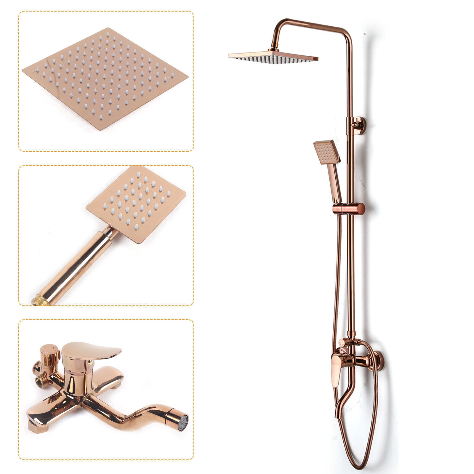 SHZICMY Square Head Shower Faucet Set Wall Mount Gold Rainfall Hand ...