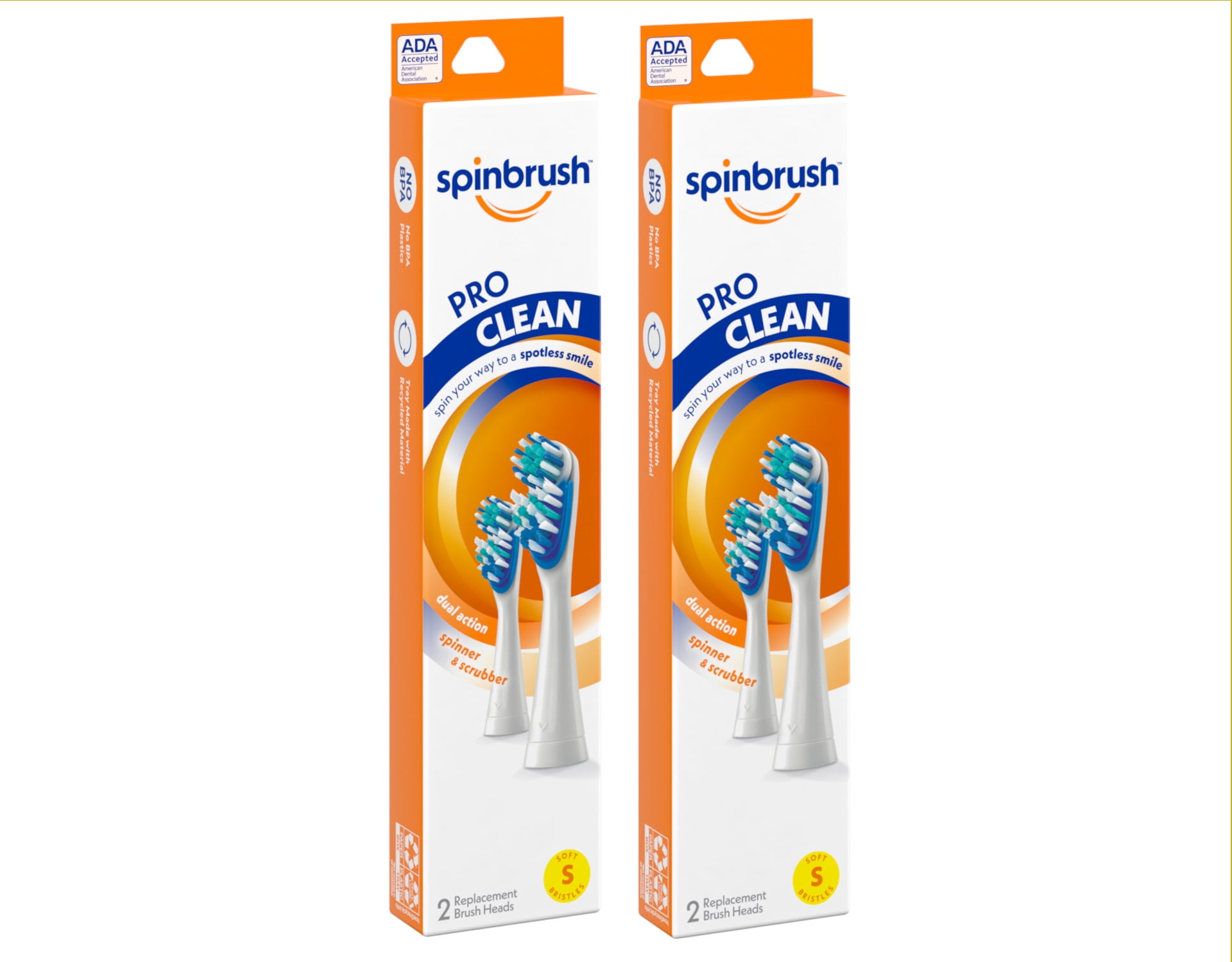 2 Pack – Arm & Hammer Spinbrush Pro Clean Replacement Brush Heads Soft ...