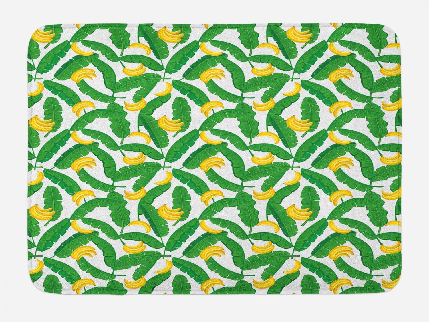 Botany Bath Mat, Cute Banana Figures with Giant Tropical Palm Leaves ...