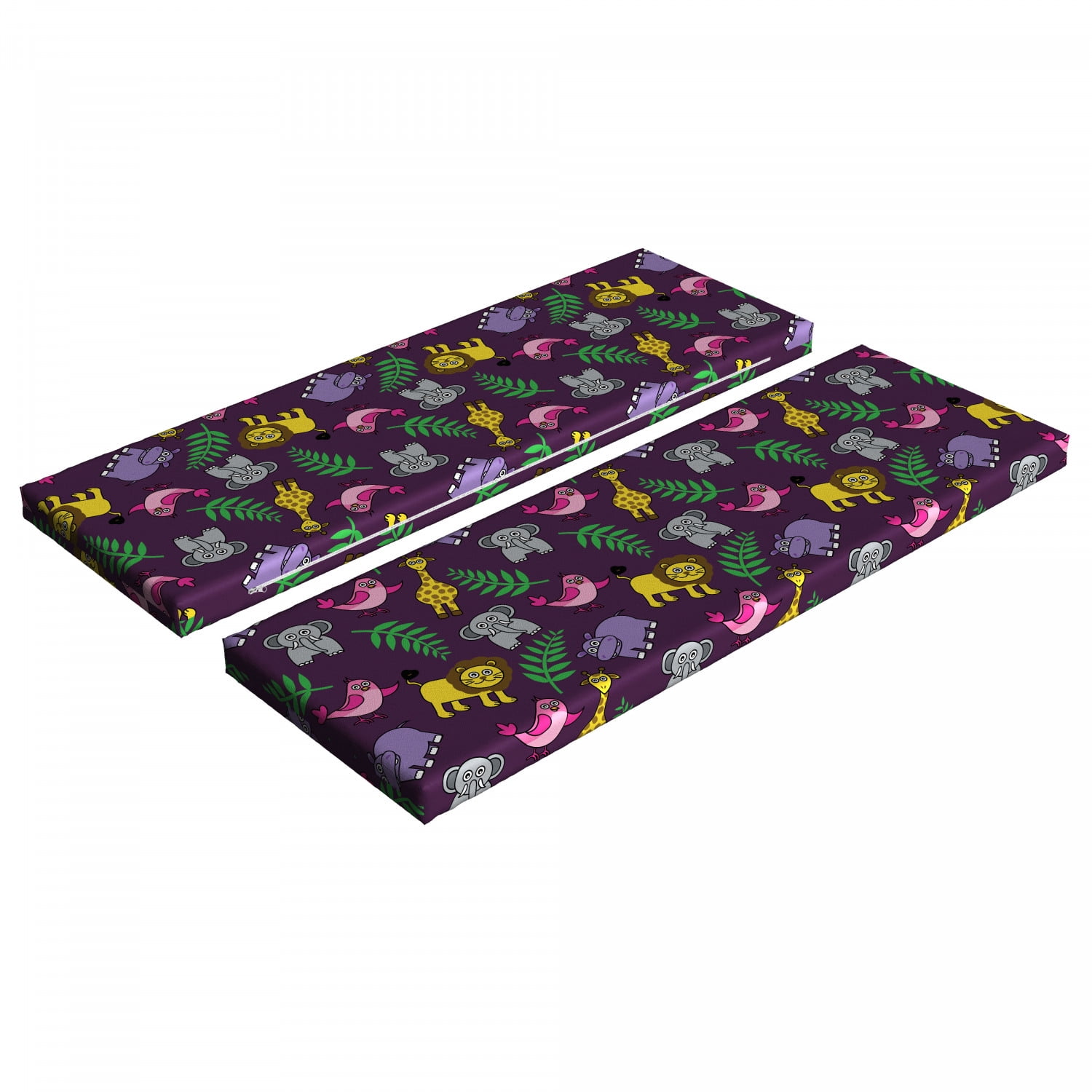 Funny Bench Cushion Set of 2, Funny Cartoon Style Jungle Animals with ...