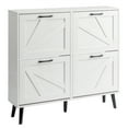 Rustic White Barn Door Shoe Cabinet 4 Flip Top Compartments Triple ...