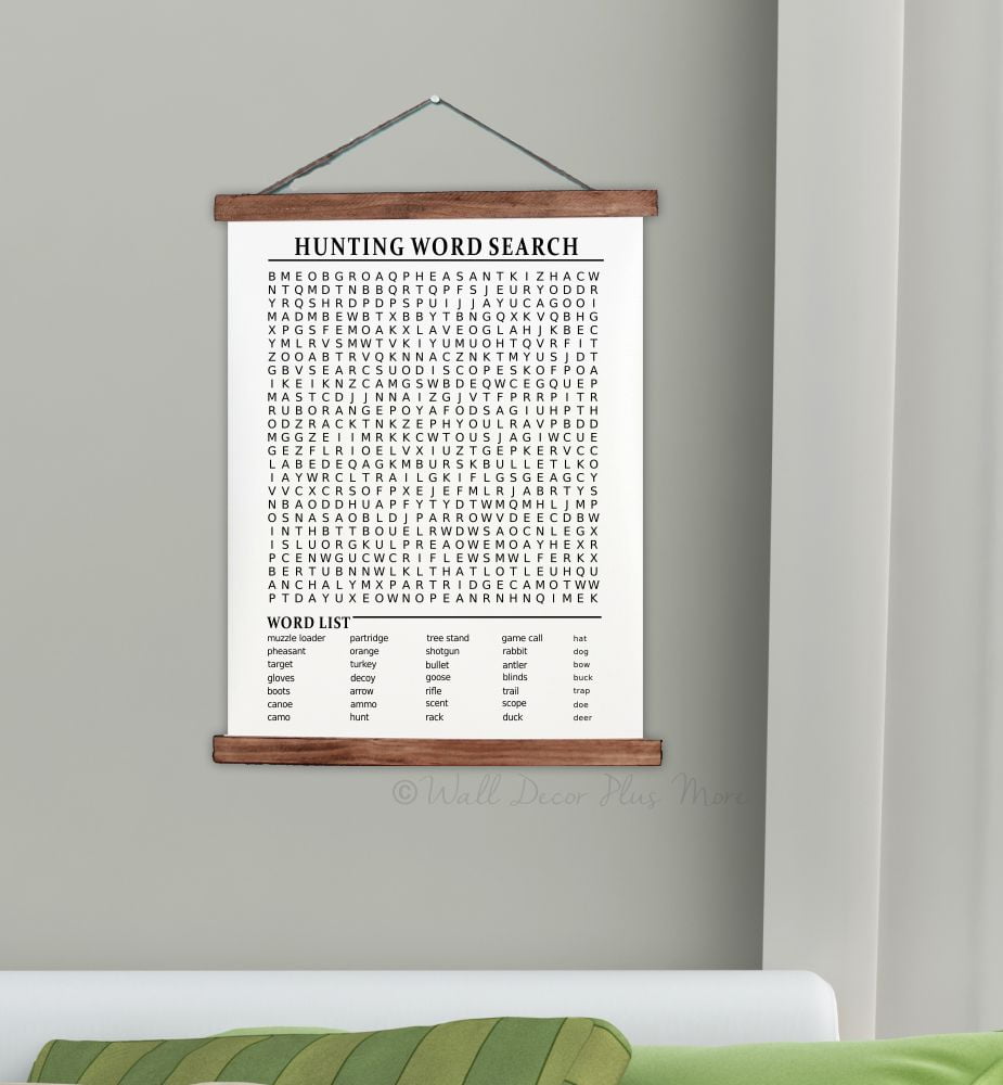 Wood, Canvas Sign, Hunting Word Search Puzzle Man Cave Decor Print ...