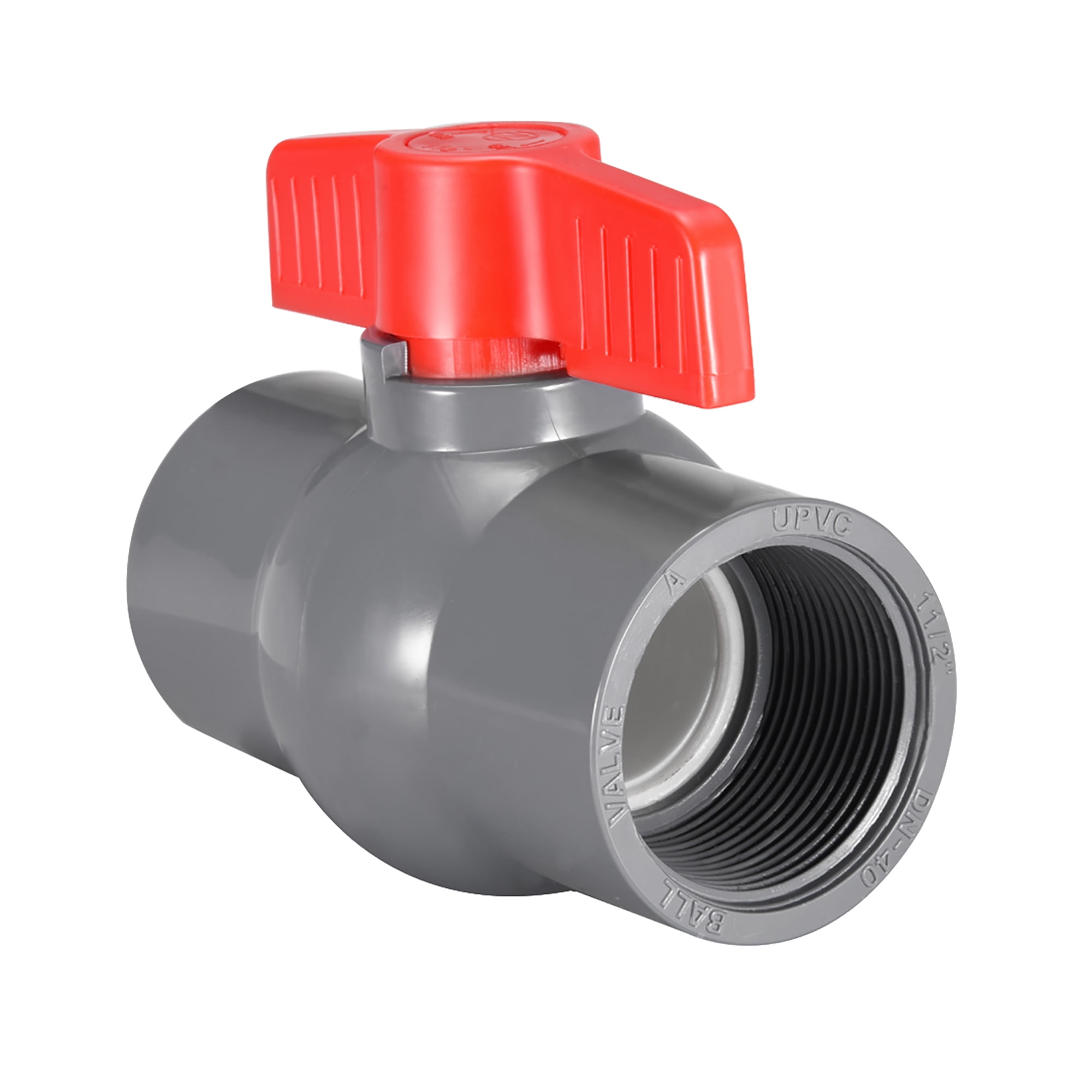 PVC Ball Valve Water Pipe Threaded Ends 1-1/2" Inner Diameter Red Gray ...