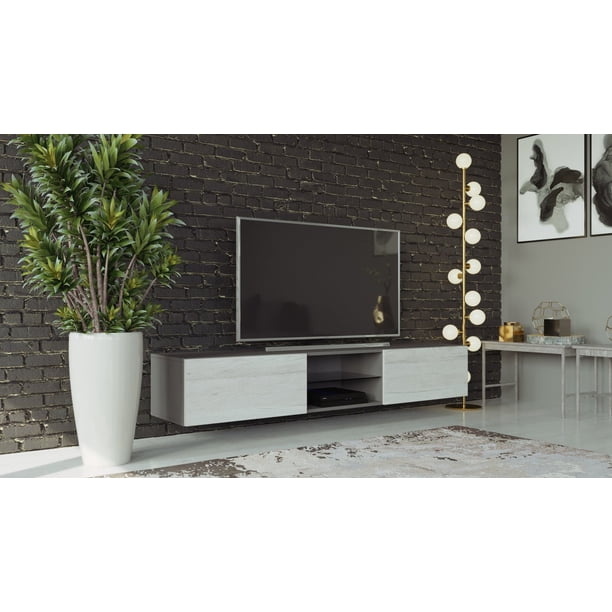 VIGO glass TV Stand slate grey/white monaco floating tv stand for up to ...