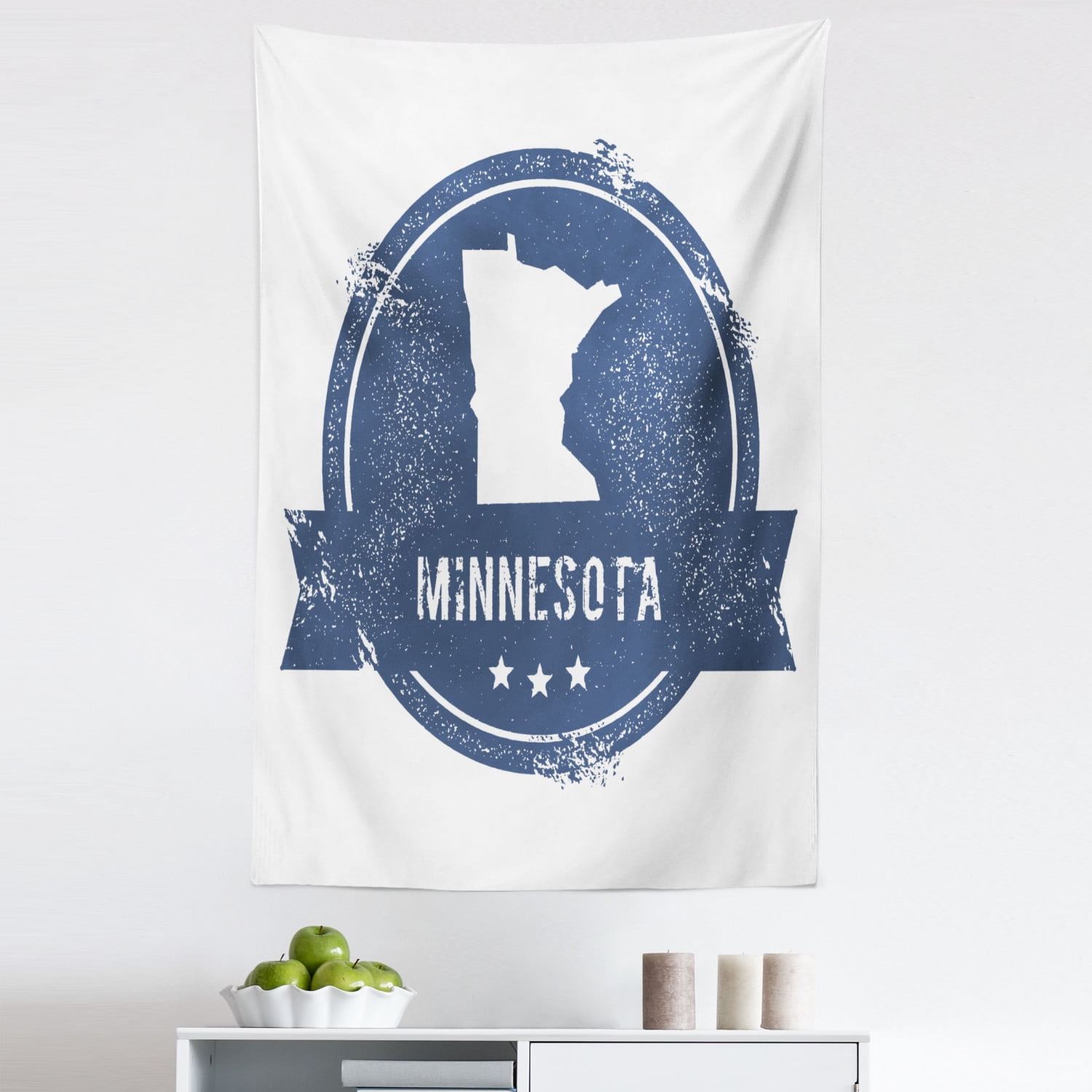 Minnesota Tapestry, Round Frame Monochrome Minnesota State Map Grunge ...