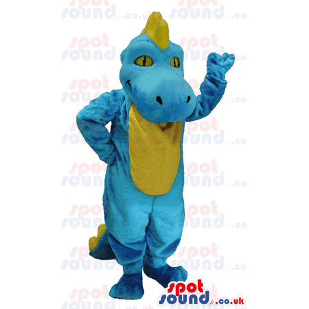 Blue And Yellow Dragon SPOTSOUND Mascot With Long Tail And Small Eyes ...