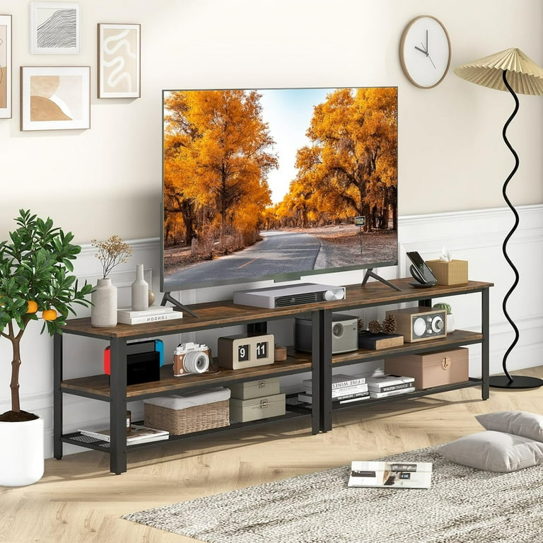 TV Stand for TV up to 50 Inches 43.5 Wood Industrial TV Cabinet with 3 Tier Storage Shelves Adjustable Feet Entertainment Center TV Console Table for Living Room Bedroom Rustic Brown Walmart