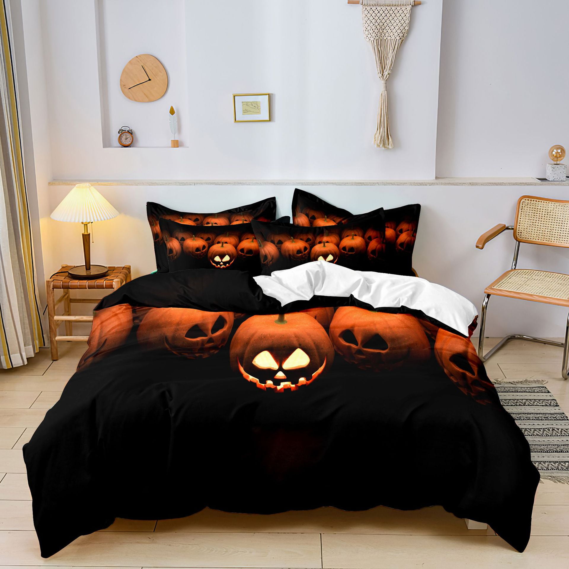 3D Quilt Covers Bed Set Halloween Pumpkin Lanterns Pillowcase Vintage ...