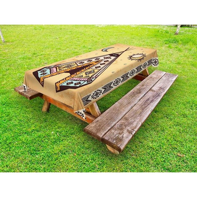 Tribal Outdoor Tablecloth, Ethnic Tent with Ancient Symbols Cultural ...
