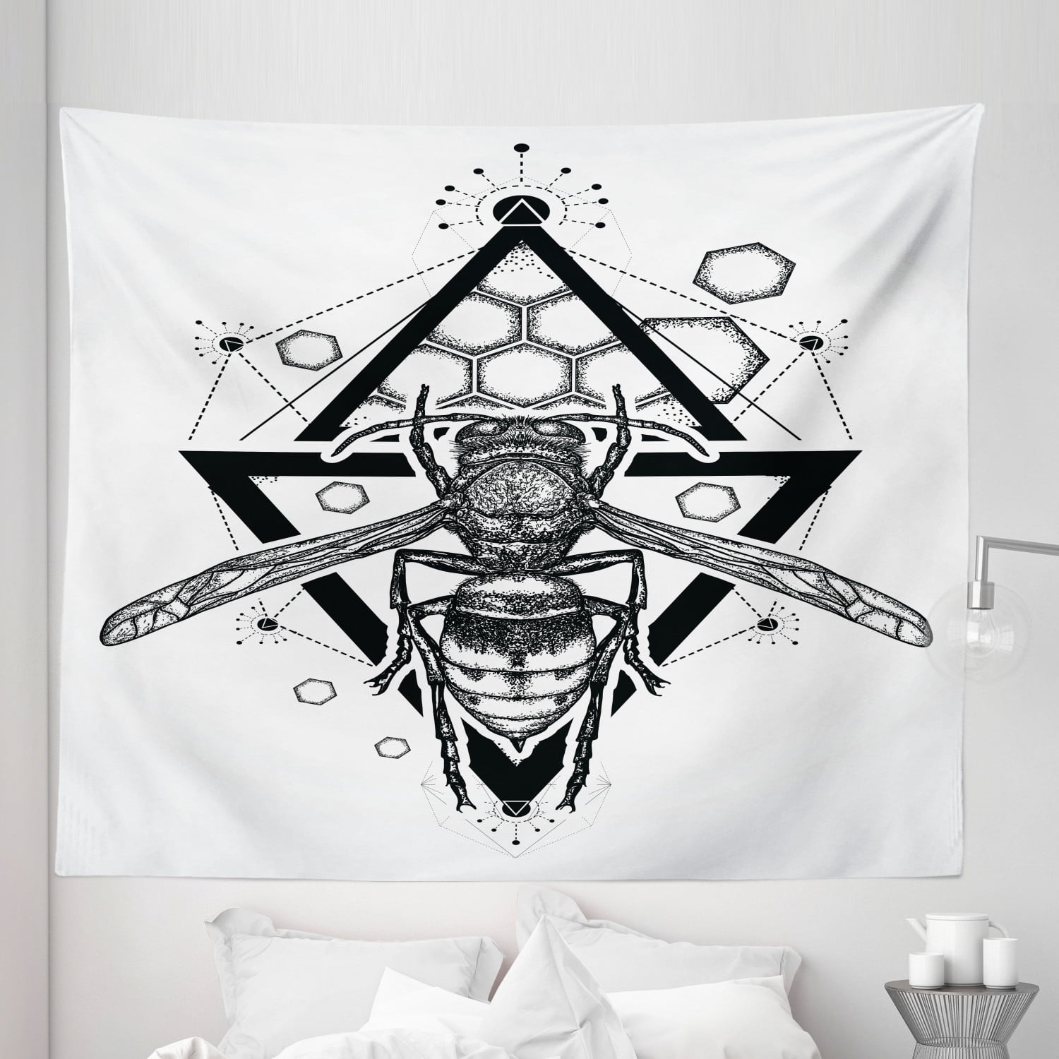 Queen Bee Tapestry, Beehive Pattern with Triangles Background and ...