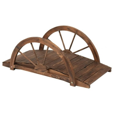 Outsunny 3.3ft Wooden Garden Bridge with Half-Wheel Railings, Solid Fir ...