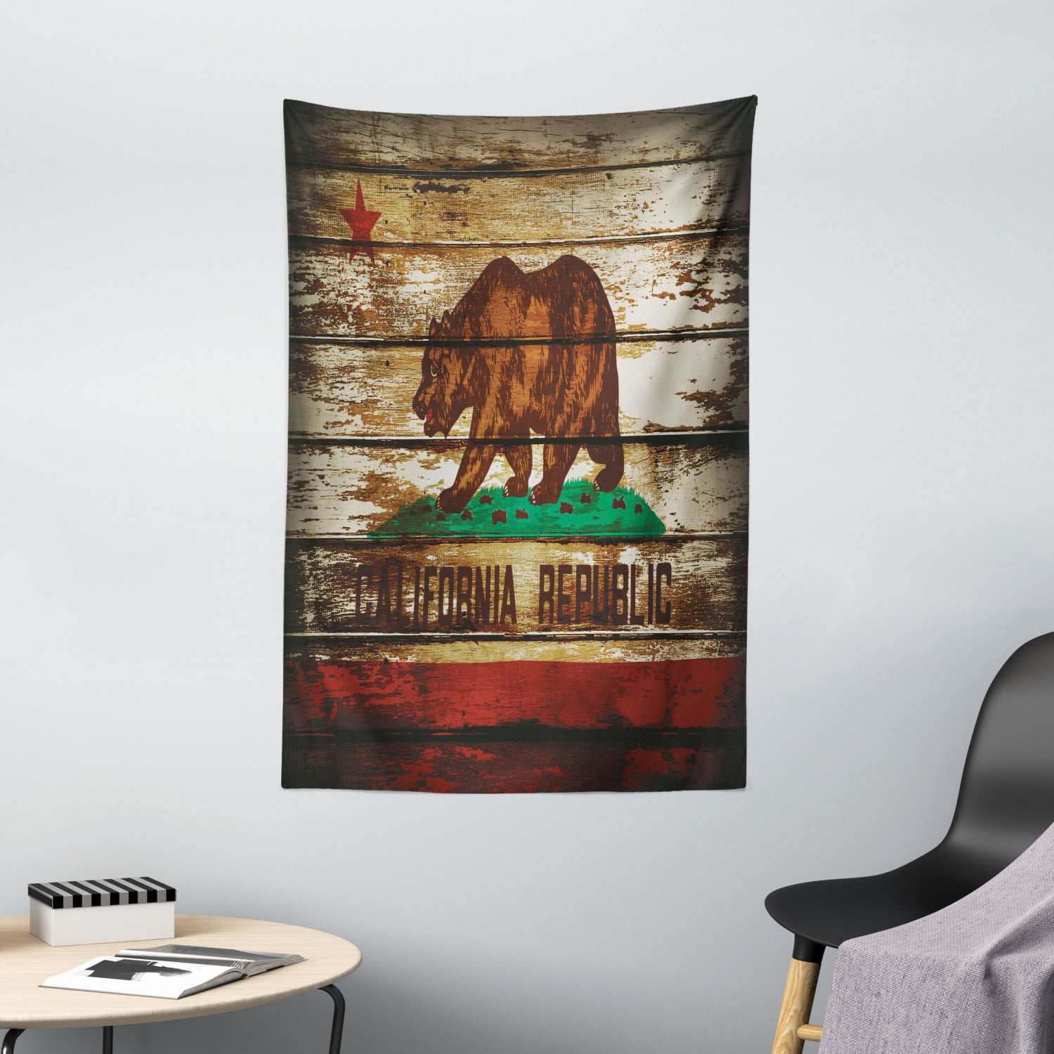 Flag Tapestry, Grunge California Flag on Rustic Boards Grunge Weathered ...