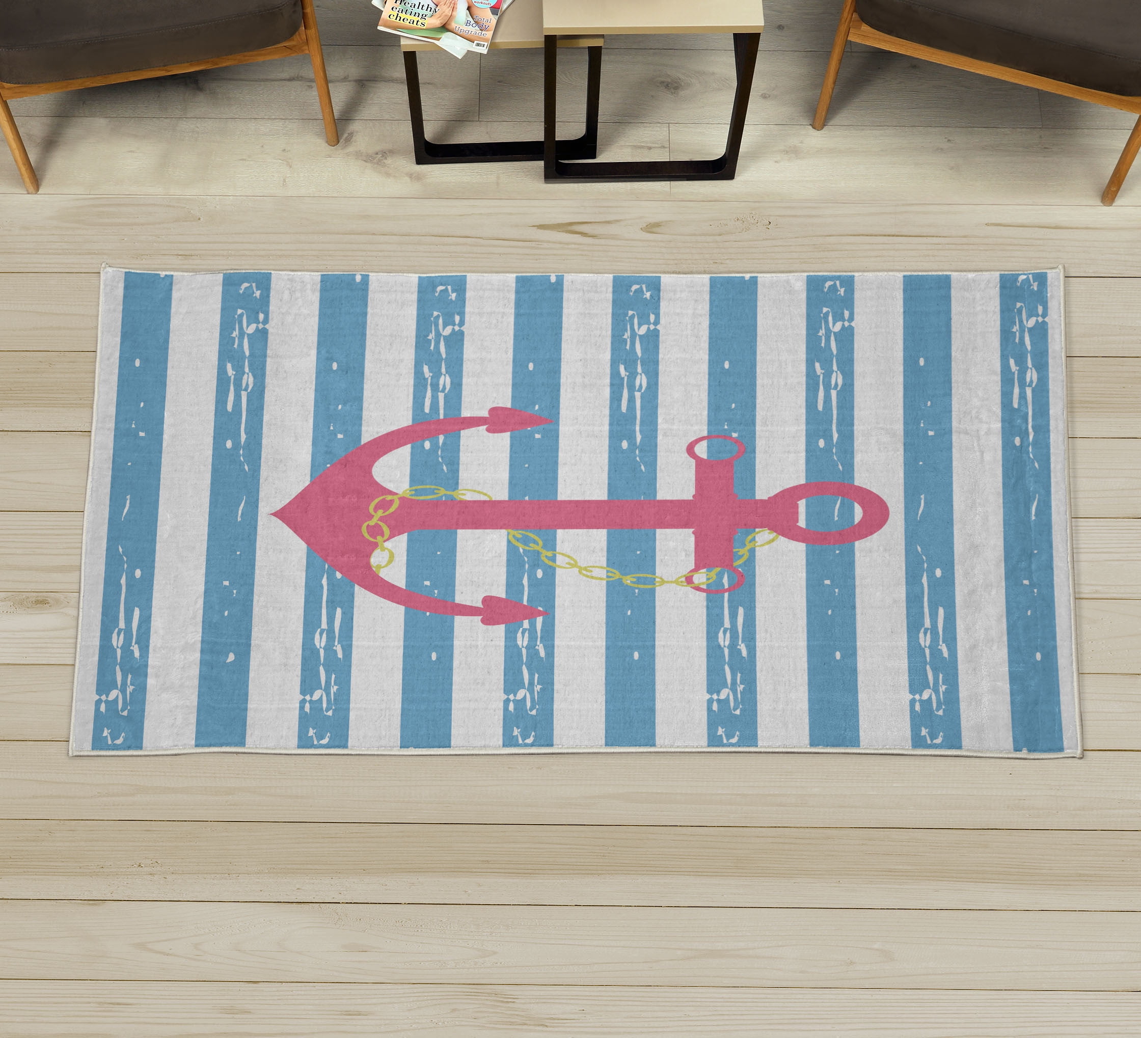 Striped Decorative Rug, Ship Anchor Chain Marine Life Inspired Lines ...