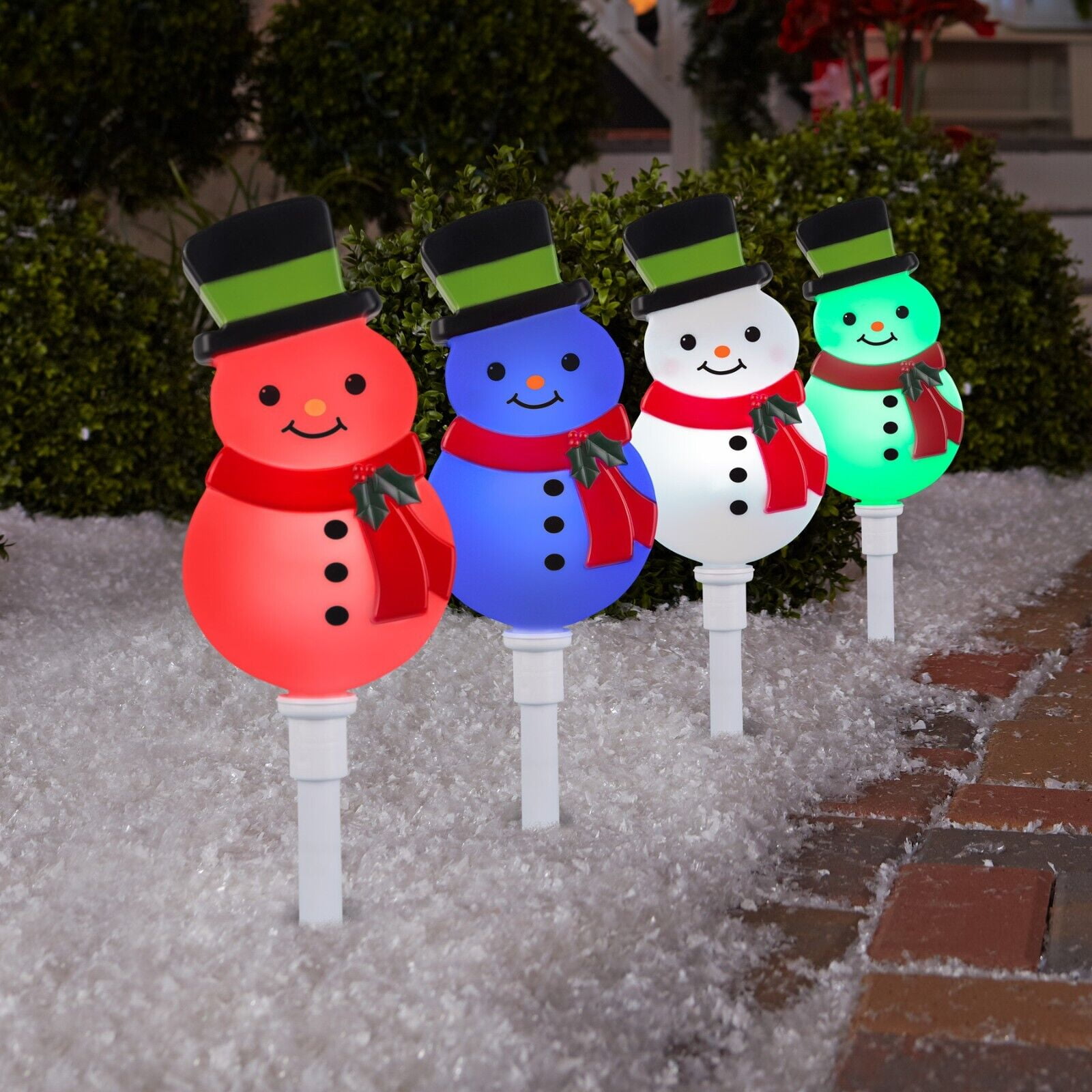 Gemmy LED Lightshow ColorMotion Snowman Pathway Stakes Multicolor Set ...