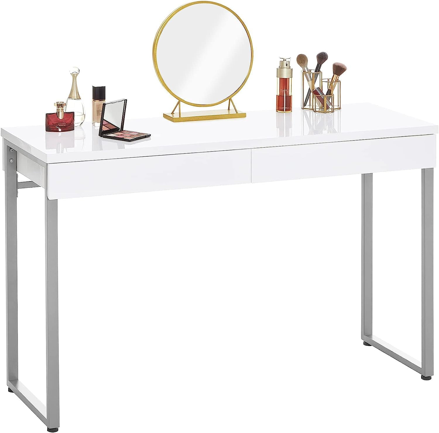 SHMAMT Vanity Desk with 2 Drawers Glossy White 39 inch Modern Home ...