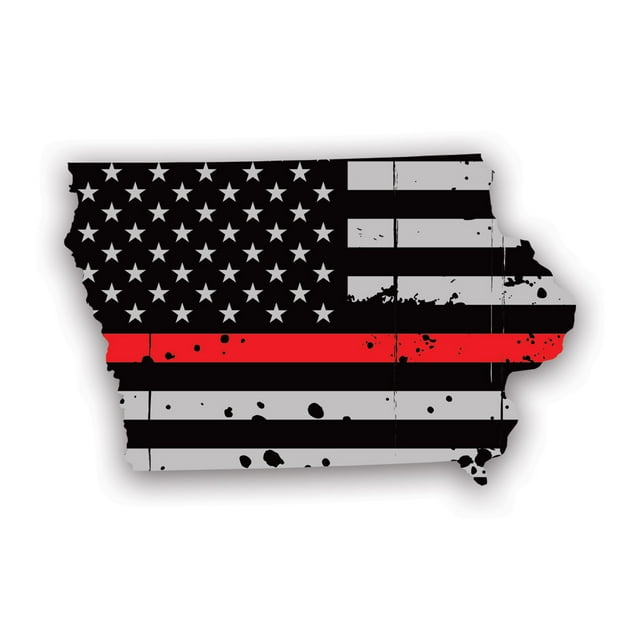 Distressed Iowa State Shaped Subdued US Flag Thin Red Line Sticker ...