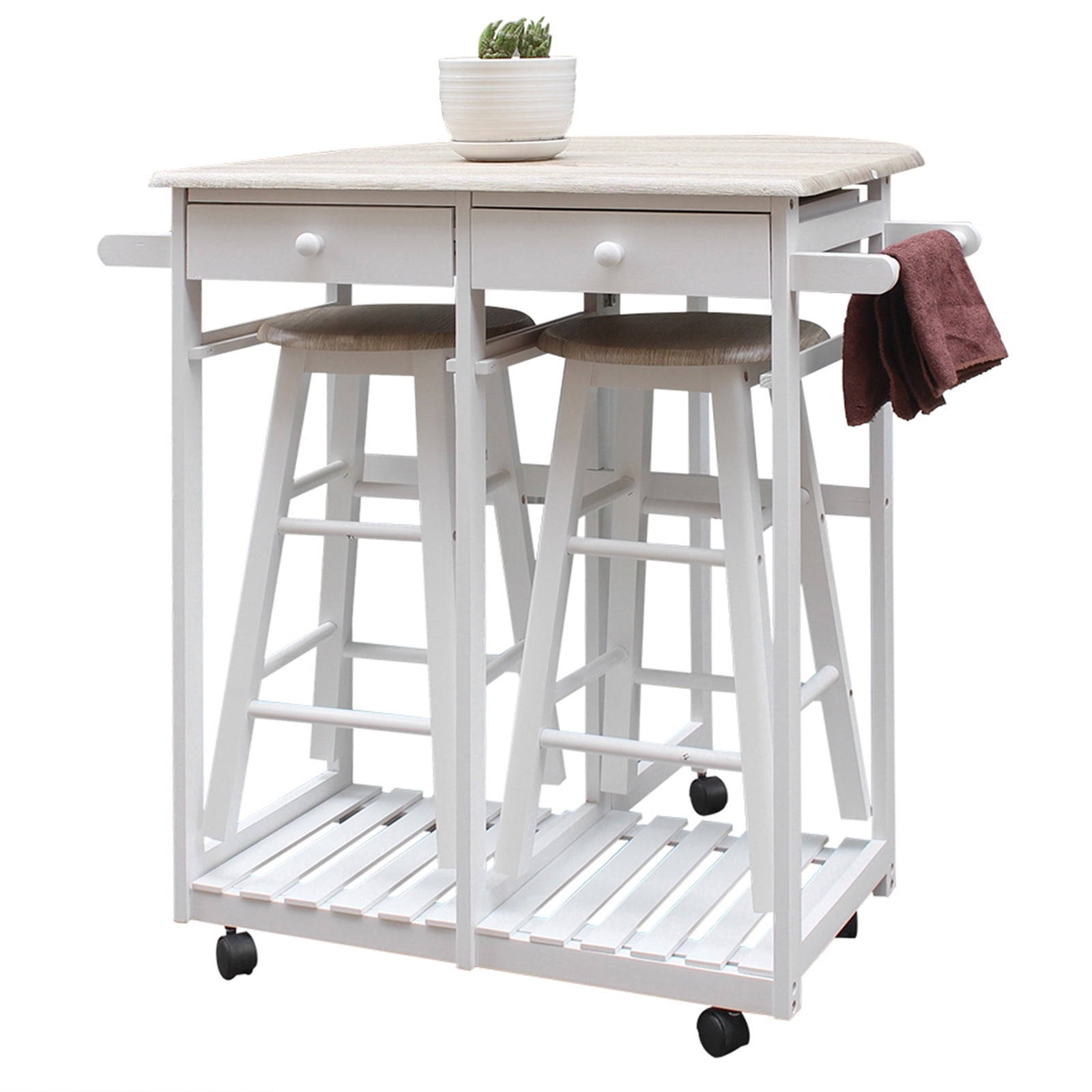UWR-Nite 3Pcs Drop Leaf Table, Rolling Kitchen Cart, Kitchen Island ...