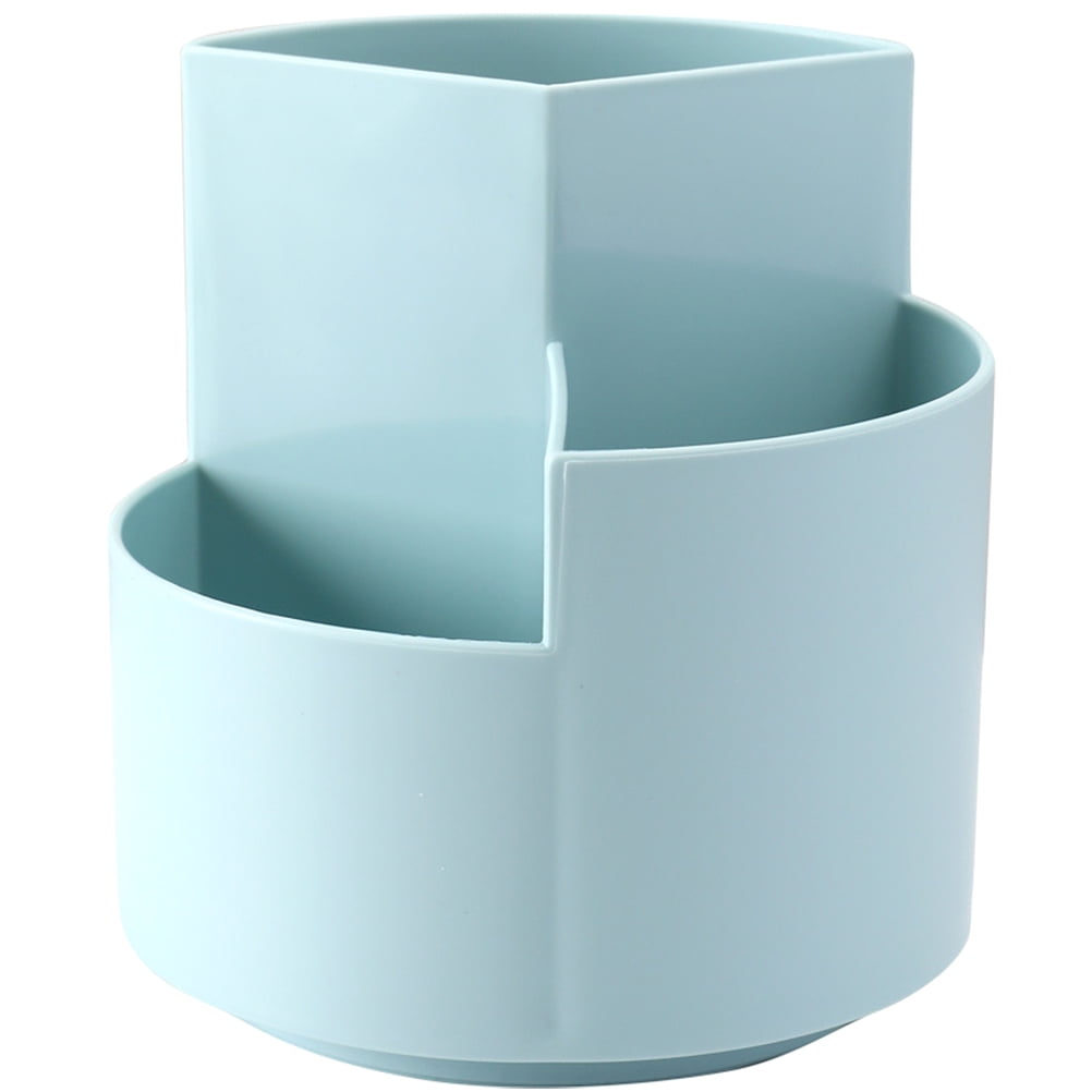 Plastic Pen Pot 3-compartment Pencil Holder Rotating Base Makeup Brush ...
