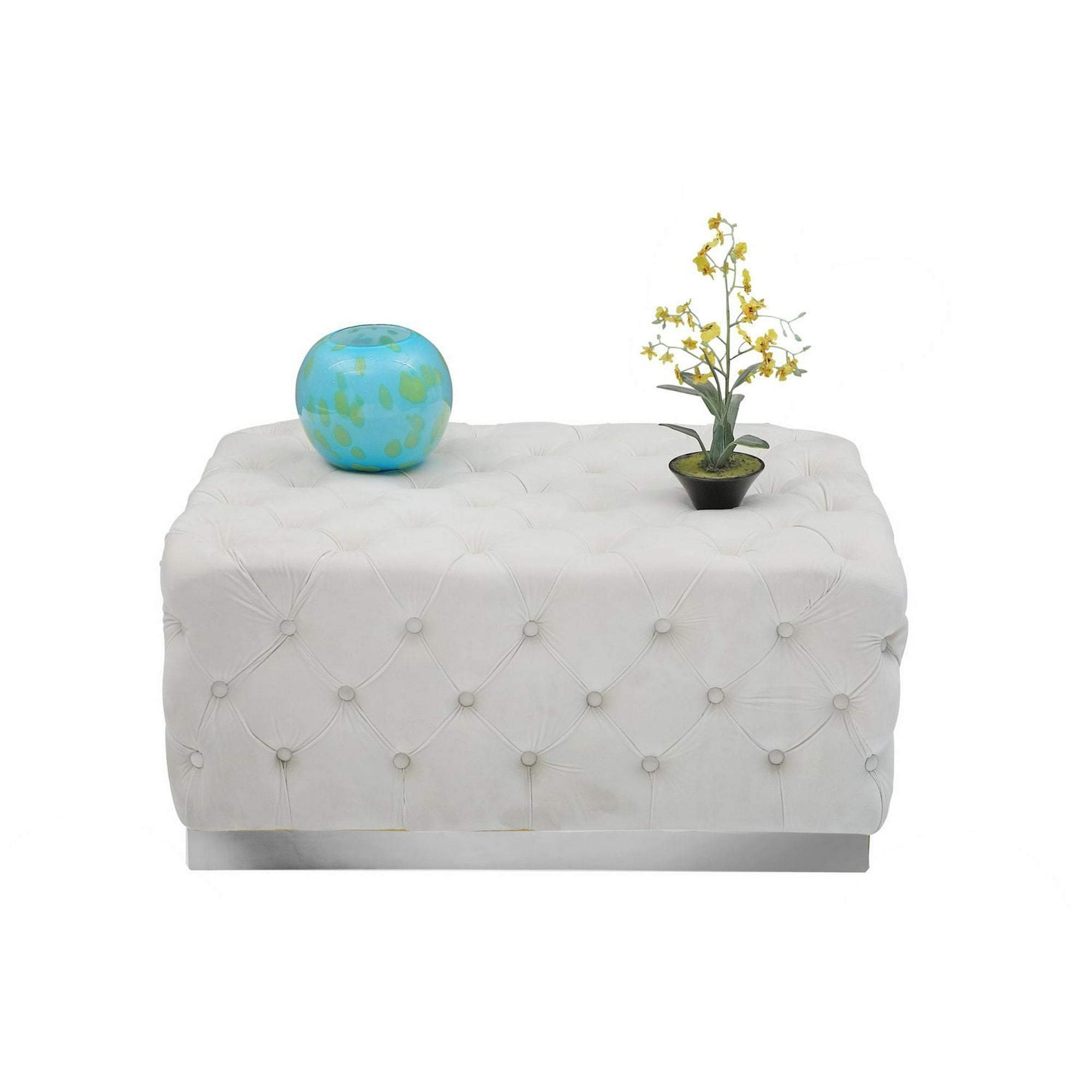 Click here for K-Living Portia Tufted Velvet Ottoman In Beige Wit... prices