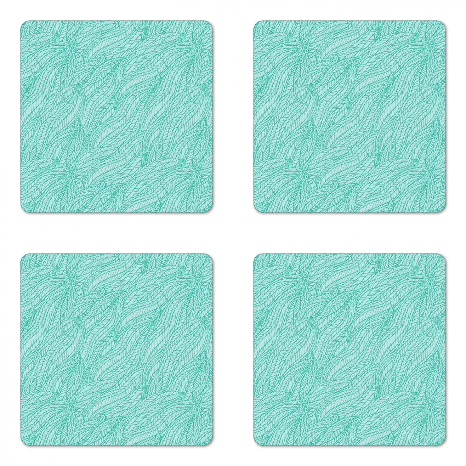 Teal Coaster Set of 4, Abstract Design Leaves Plants Wavy Tangled ...
