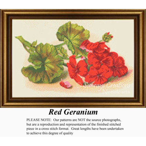 Red Geranium, Vintage Counted Cross Stitch Pattern (Pattern Only, You ...