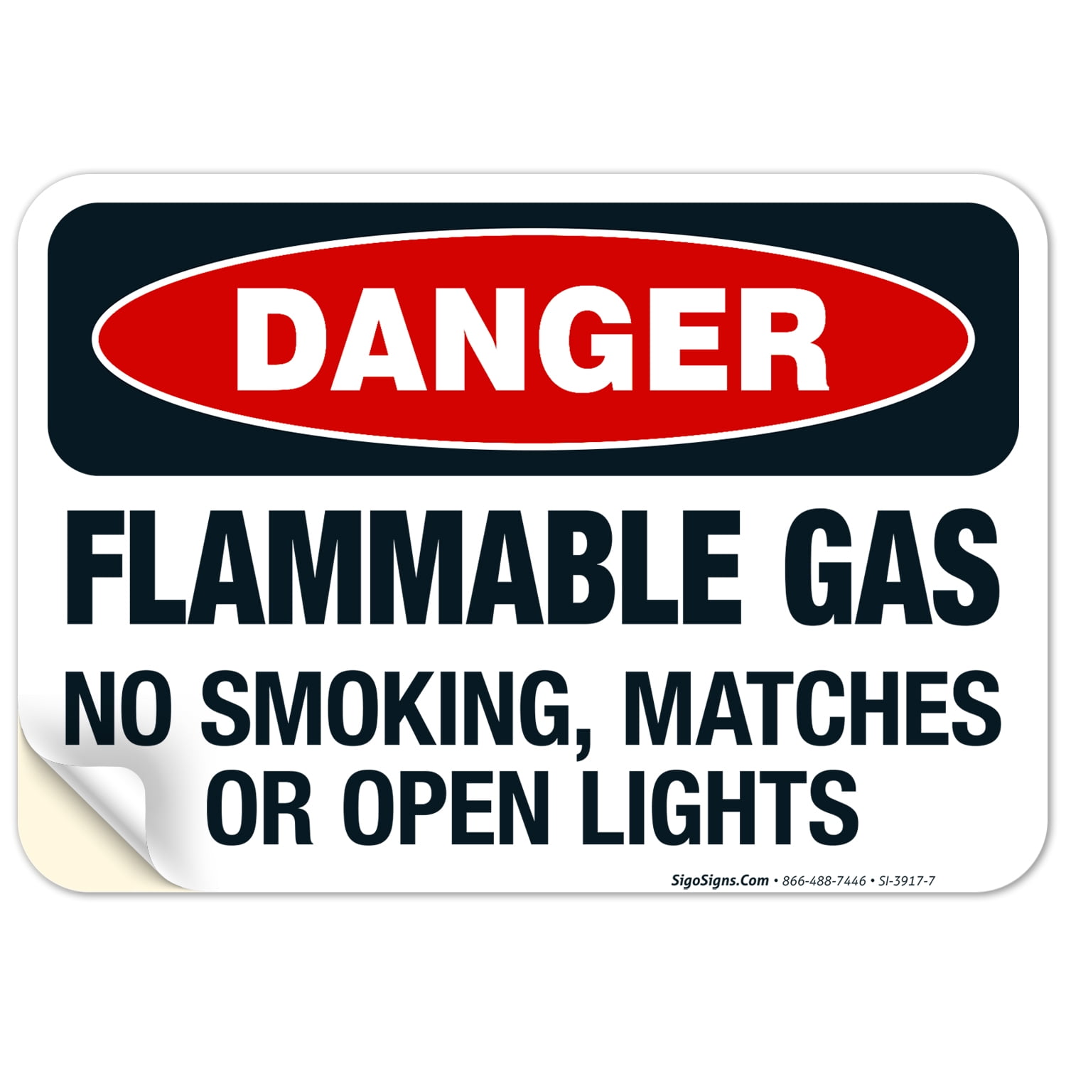 Flammable Gas No Smoking, Matches Or Open Lights Sign, OSHA Danger Sign ...