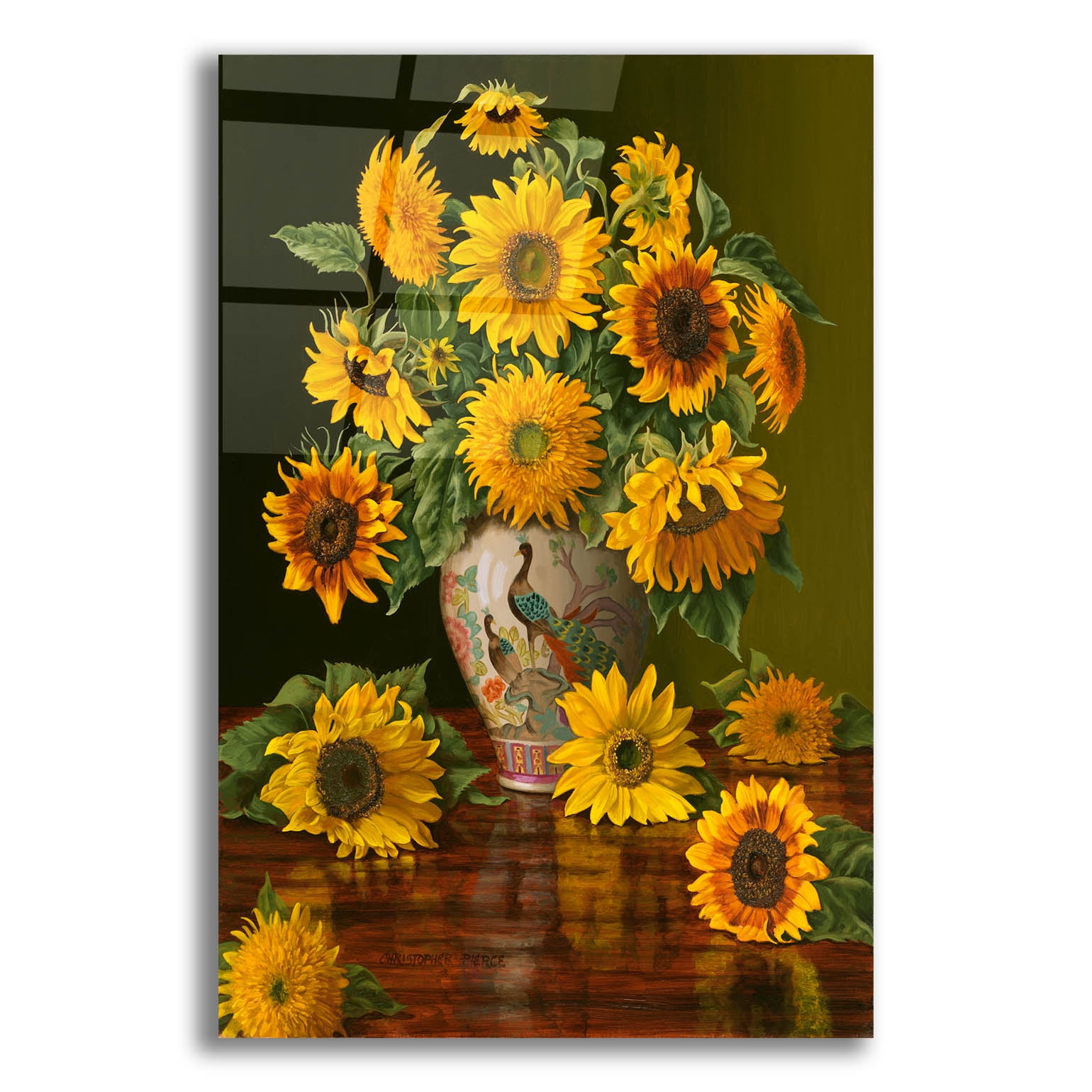 Epic Art 'Sunflowers In A Peacock Vase' by Christopher Pierce, Acrylic ...