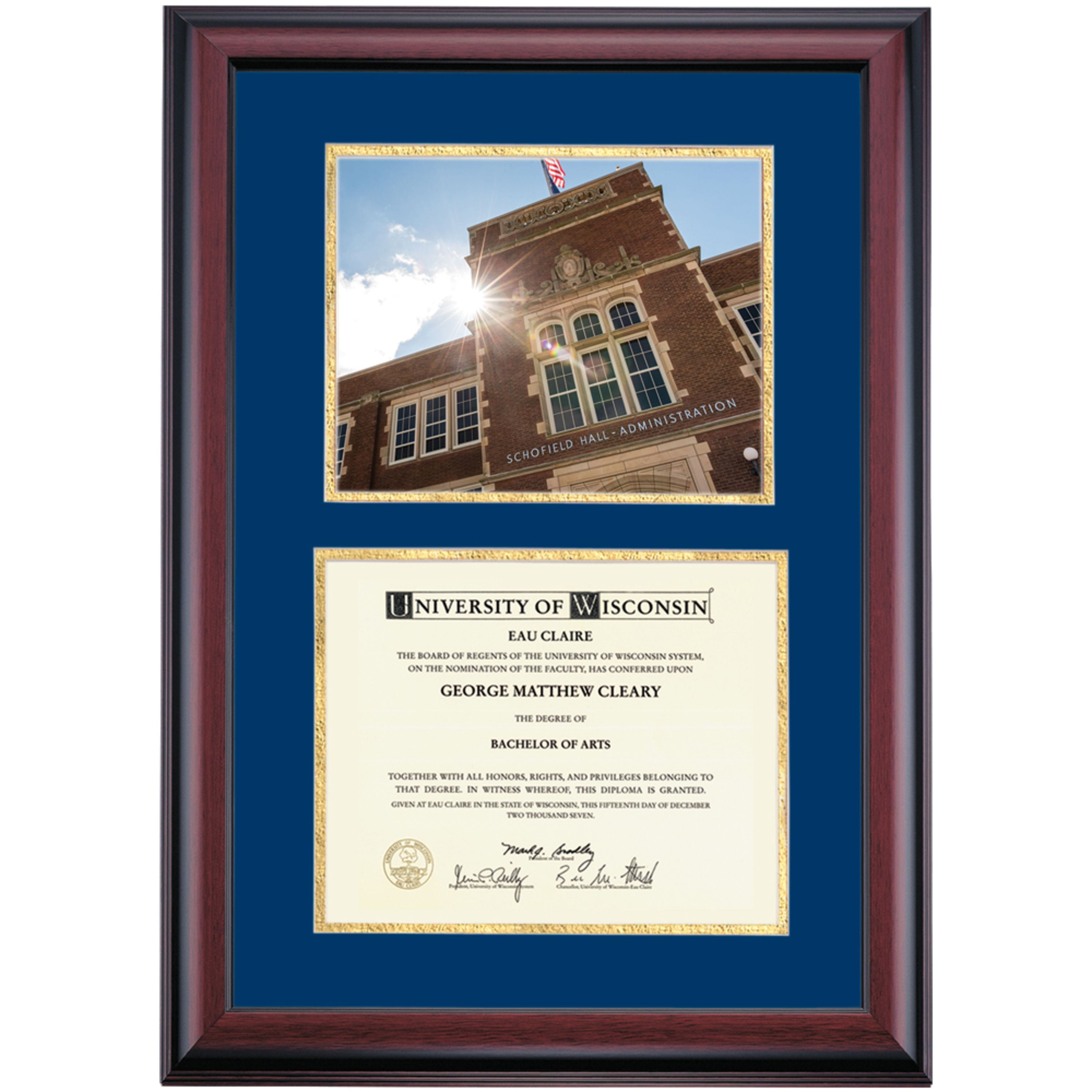 OCM Diploma Frame for University of Wisconsin-Eau Claire, Navy/Gold Mat ...