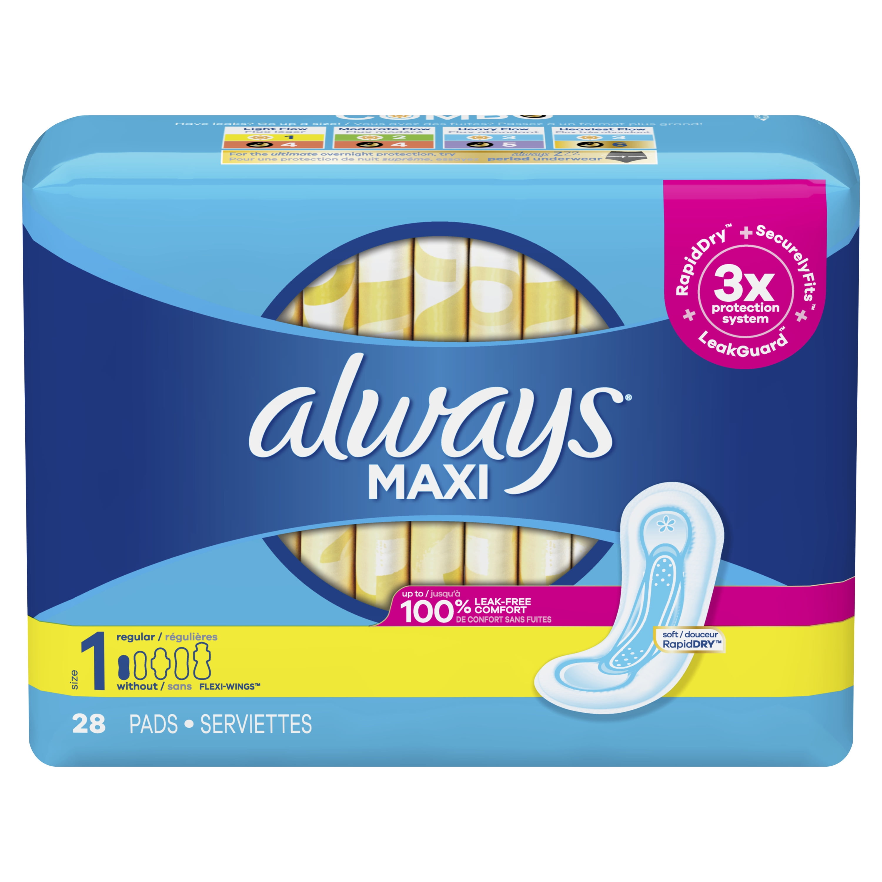 Always Maxi Daytime Pads Without Wings, Size 1, Regular, Unscented, 28 ...