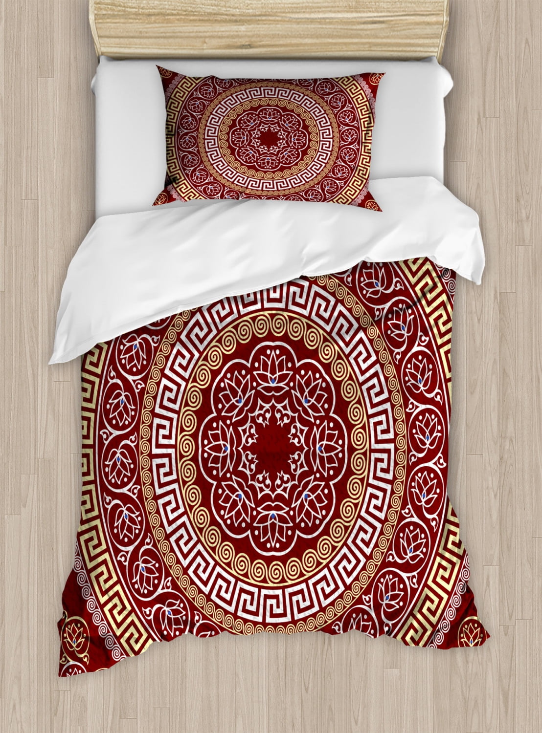 Greek Key Twin Size Duvet Cover Set, Round and Square Ornament Meander ...