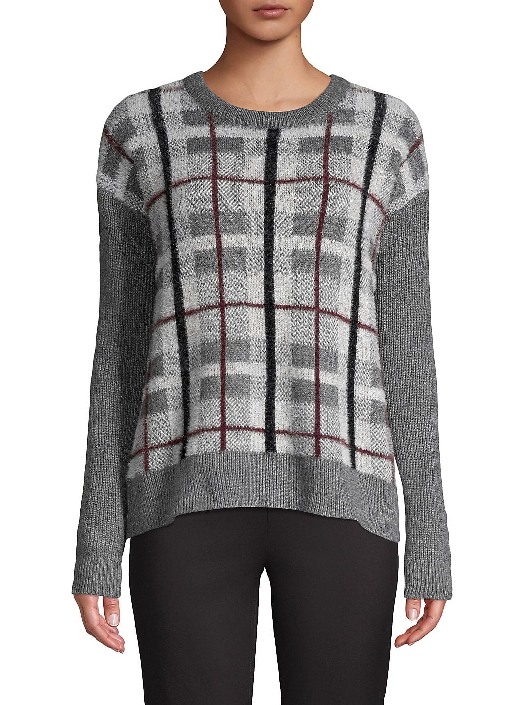 Plaid-Print Textured Sweater - Walmart.com