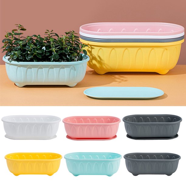 SPRING PARK 5Pcs Rectangle Plastic Garden Pots Planter Flower Pots With ...