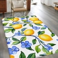 Yellow Lemon 3'x5' Washable Rug, Blue Flower Botanical Blossom Motif ...