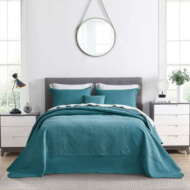 Oversized King Bedspread Lagoon 128x120 Extra Wide, Ultrasonic Coverlet ...