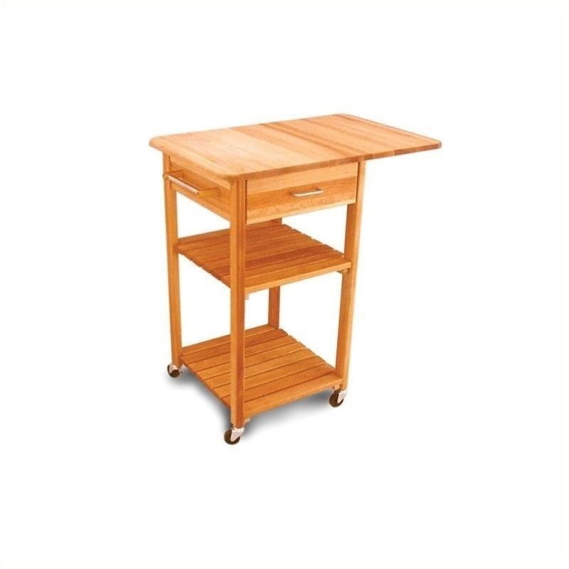 Pemberly Row Drop Leaf Butcher Block Kitchen Cart in Natural Finish ...